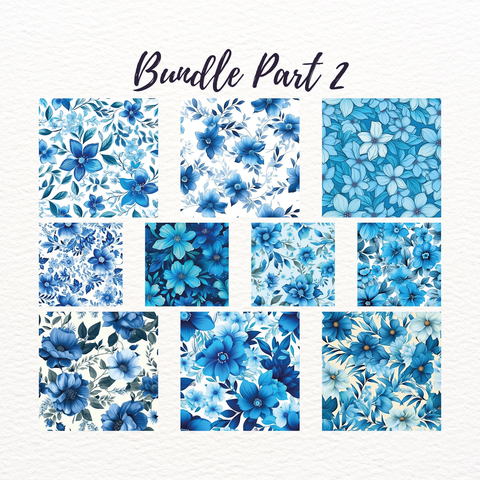 Blue Flower Seamless Pattern 20 Digital Flower Wedding Backgrounds for ...