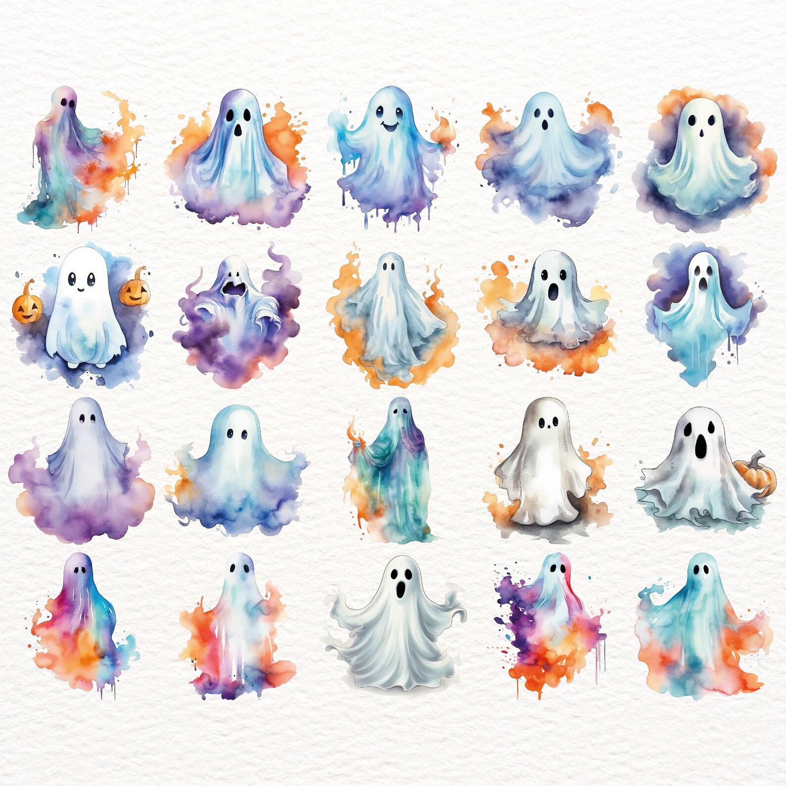 Watercolor Halloween Ghost Clipart Bundle 20 Spooky Decor Graphics ...