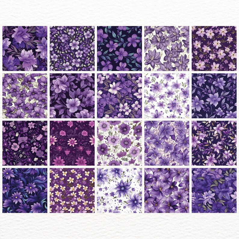 Purple Flower Seamless Pattern - 20 PNG Digital Paperfor Scrapbooking ...