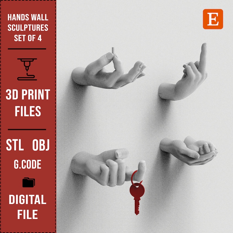Hand Sculptures SET OF 4 STL Files, 3D Print File, Wall Decor Stl Files ...