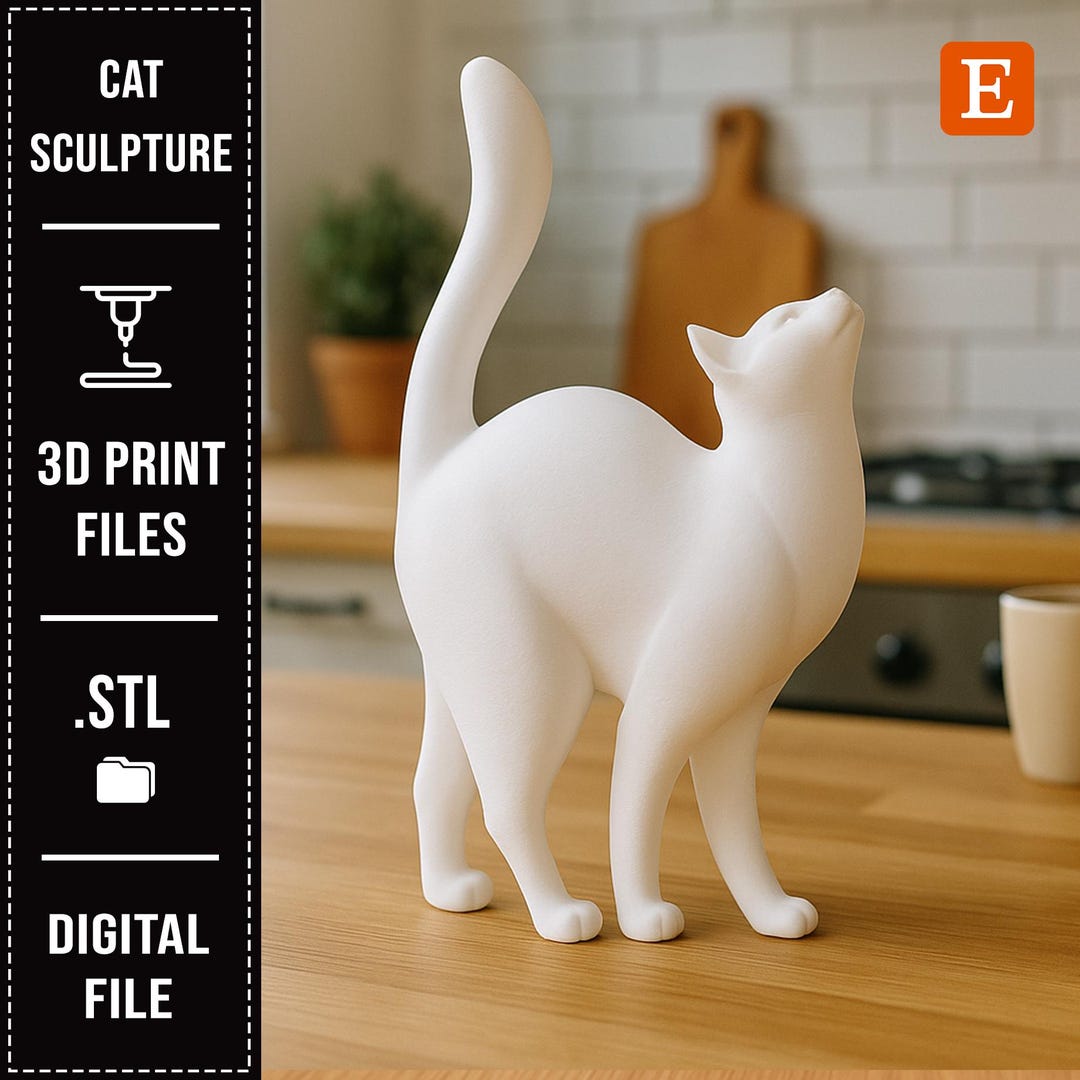 3D Print Files, Cat Sculpture, STL File for Home Decoration, Stretching ...