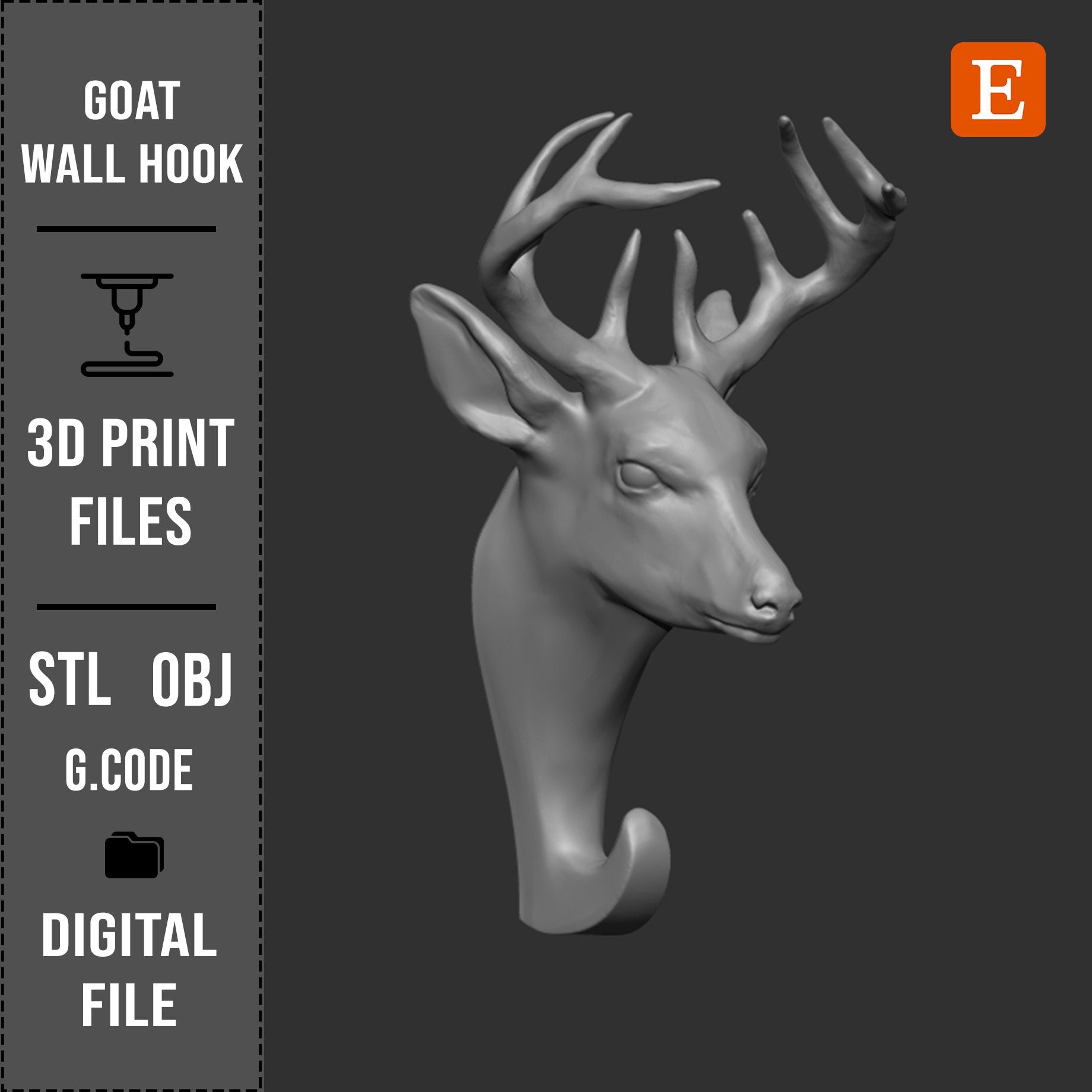 Deer Wall Hook 3D Print File, STL Files for 3D Printing, Wall Sculpture ...