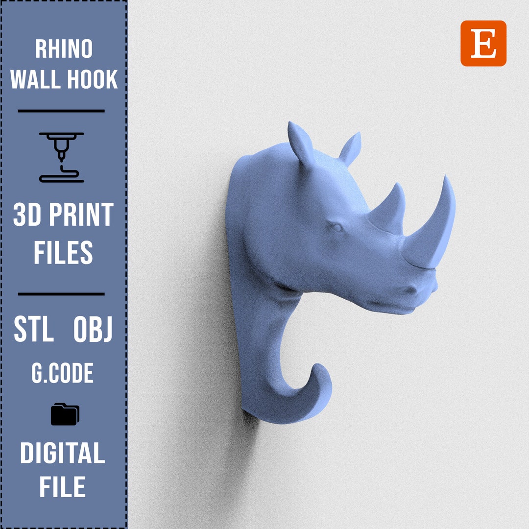 Rhino Head Wall Hooks STL File, Hangers Animal Shaped Coat Hat 3D Model ...