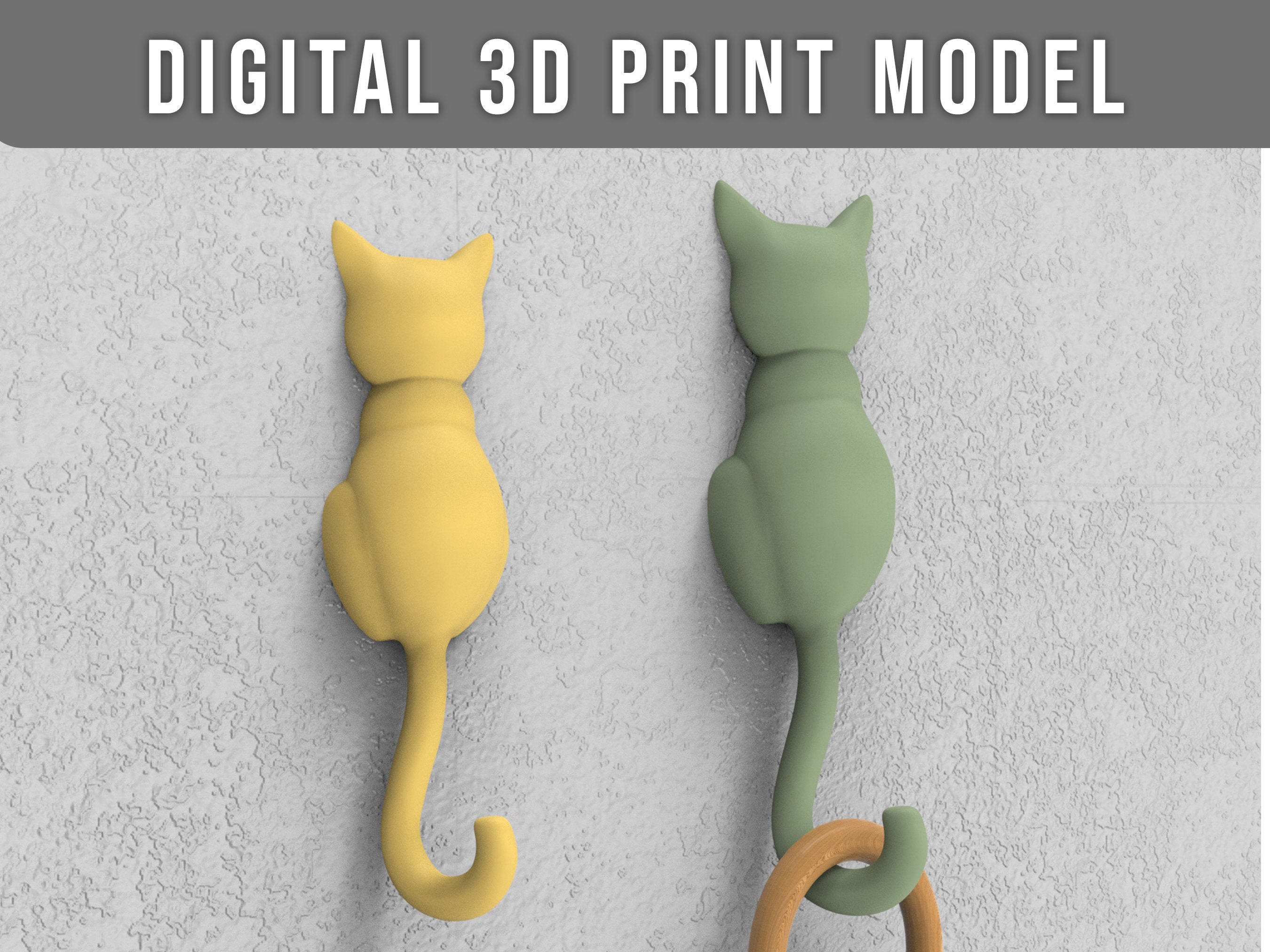 3D Printable STL File, Cat Wall Hook 3D Print Model, 3D Digital STL ...
