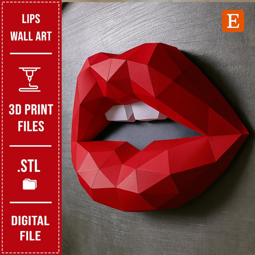 3D Print Files, Low Poly Lips Sculpture, STL File for Home Decoration ...