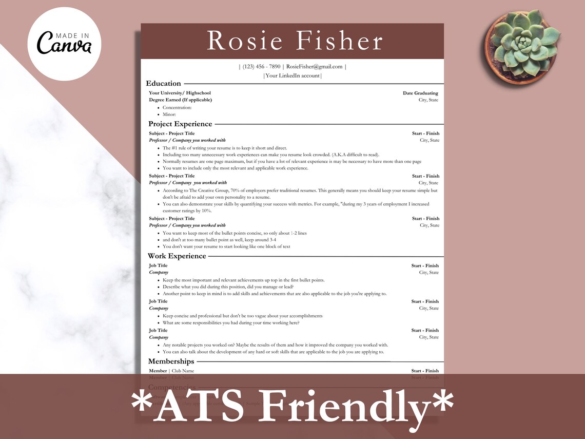 ATS Friendly Resume Template Canva Template CV Template References ...