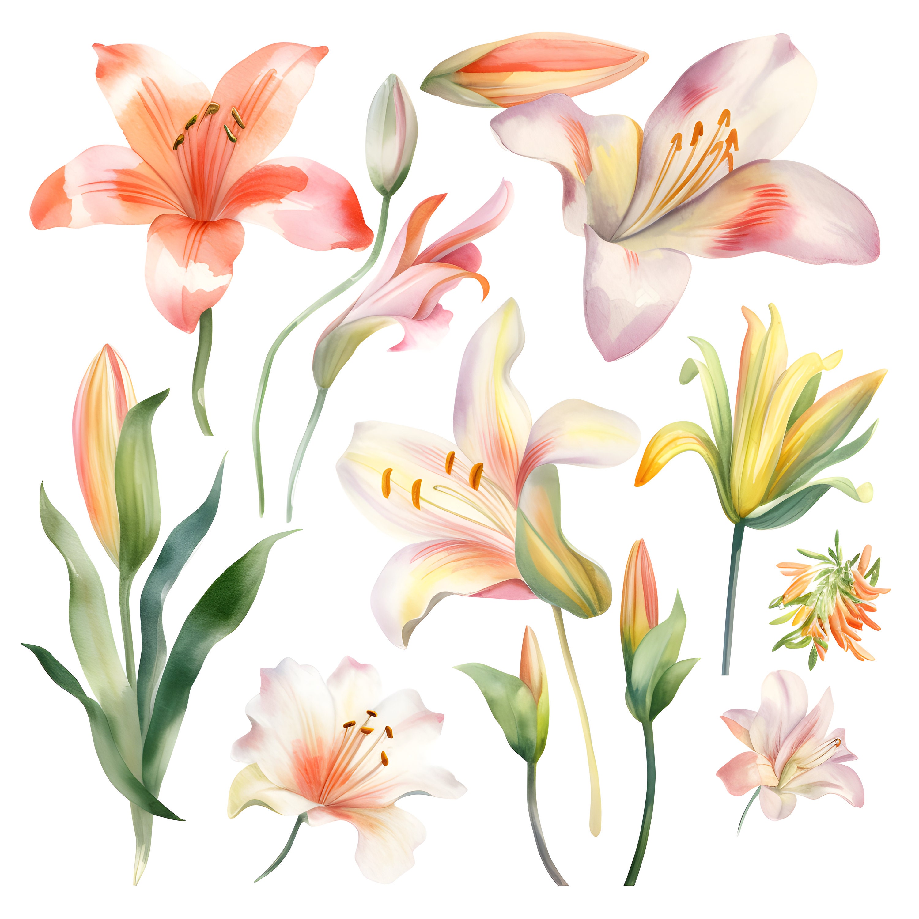 Lilies Watercolor Clipart Lilies Bundle Clipart Botanical - Etsy