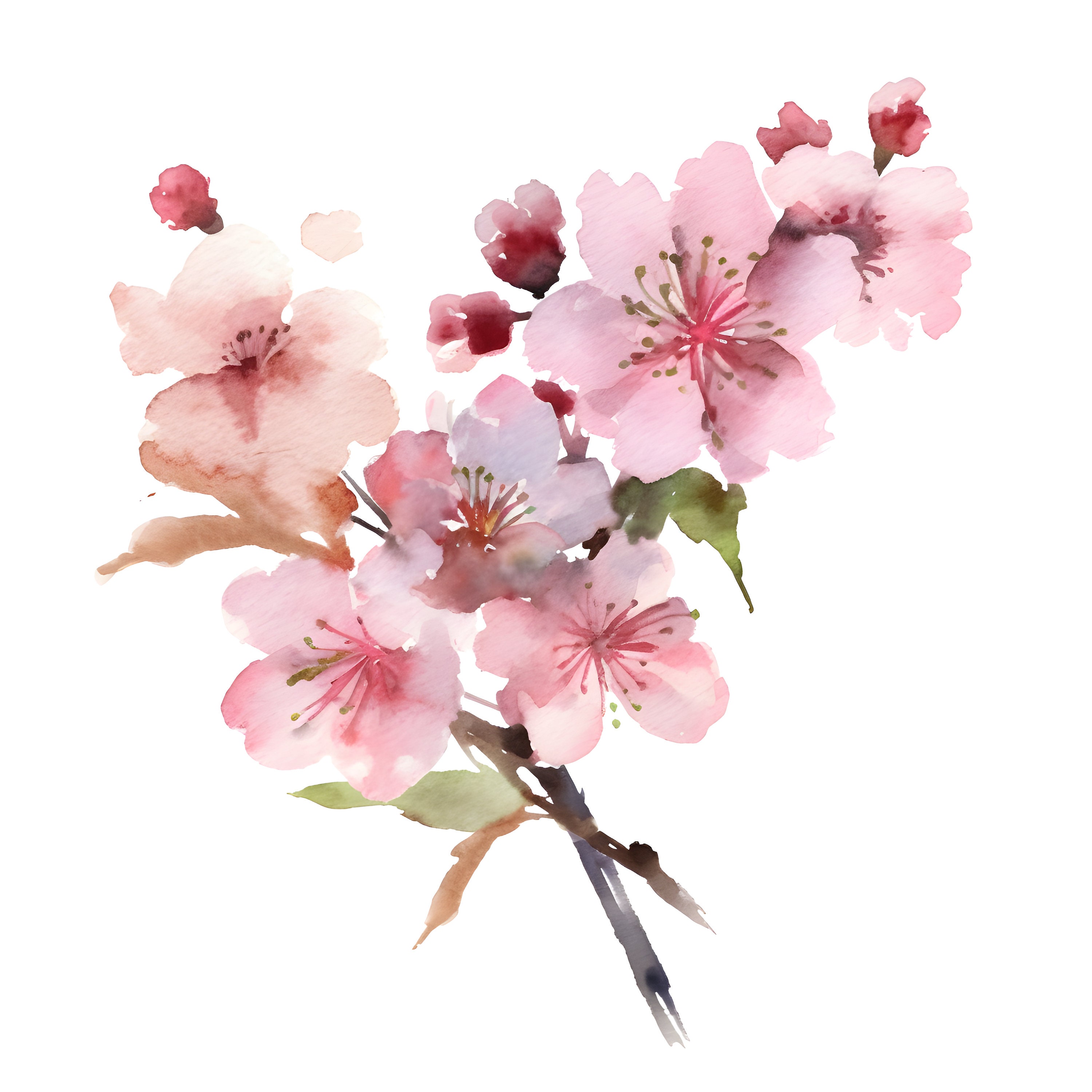 Watercolor Cherry Blossom Clipart Bundle: Botanical Illustration ...