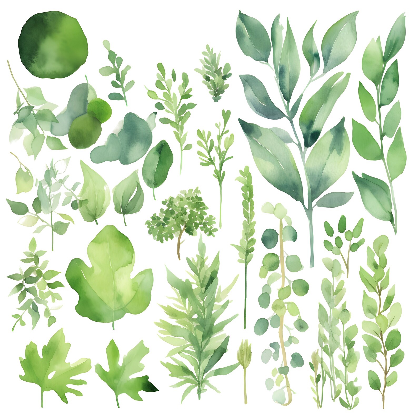 Greenery Watercolor Clipart Greenery Bundle Clipart - Etsy