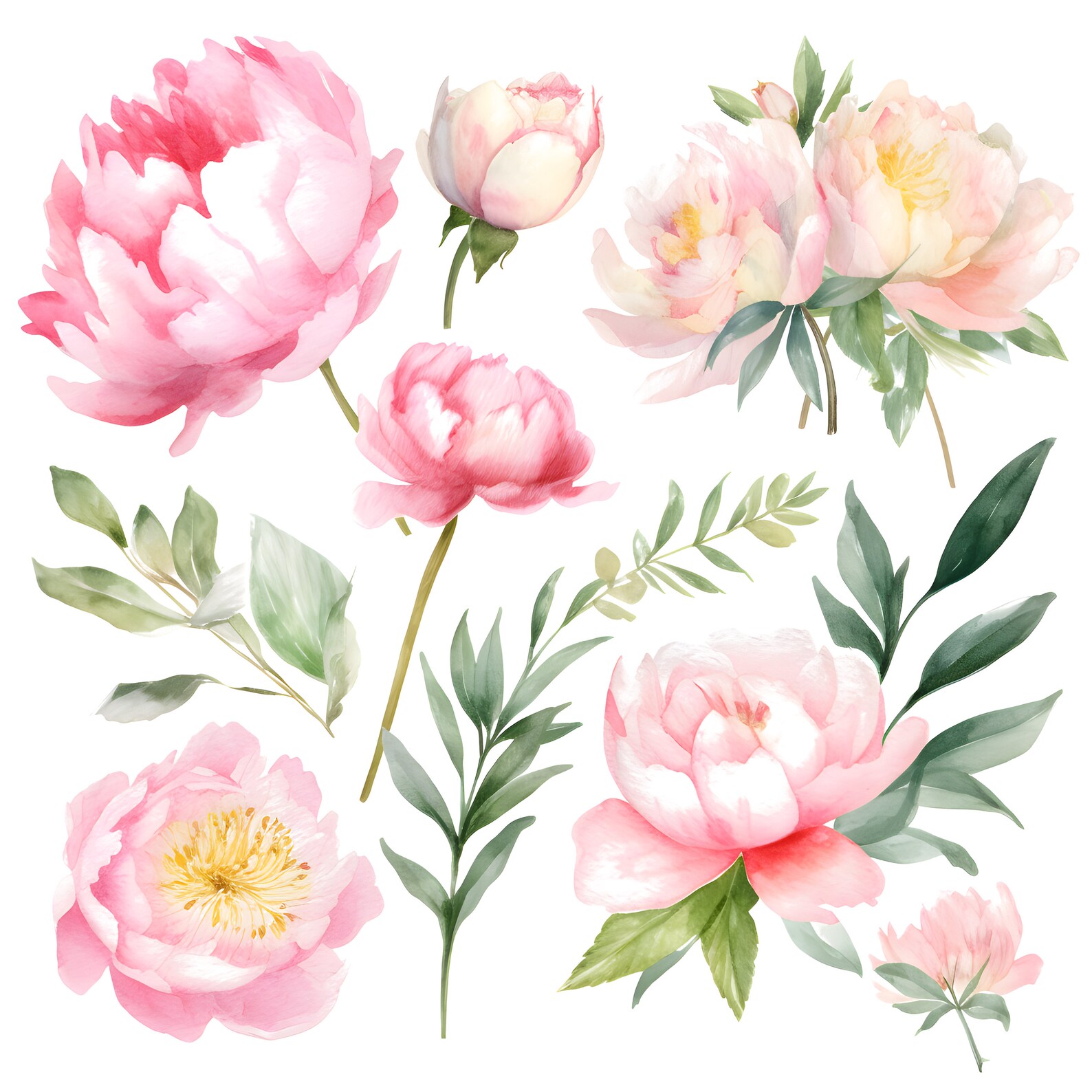 Peonies Watercolor Clipart, Peonies Bundle Clipart, Botanical Clipart ...