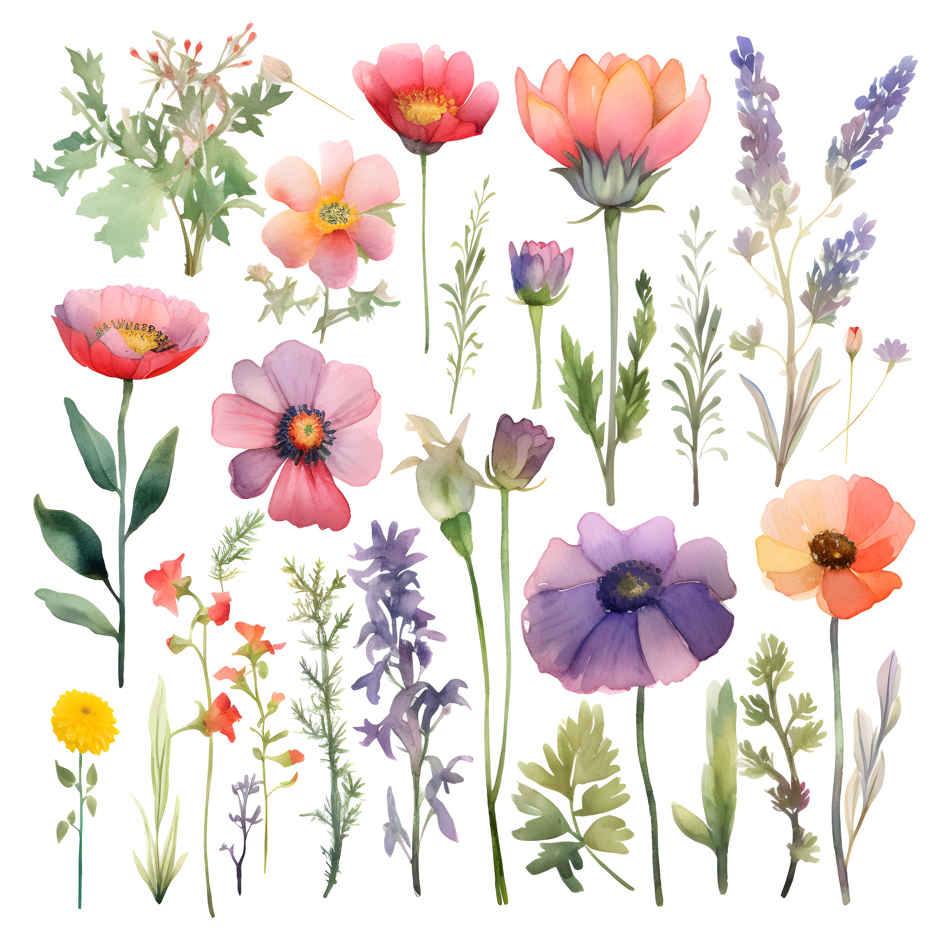Watercolor Wildflower Clipart Bundle: Botanical Illustration (digital ...
