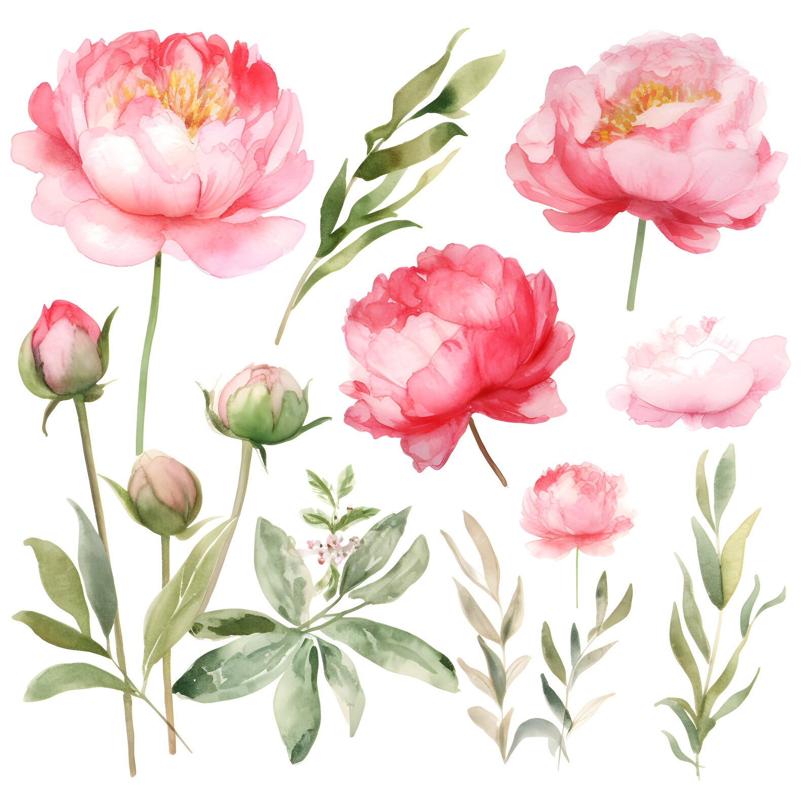 Peonies Watercolor Clipart, Peonies Bundle Clipart, Botanical Clipart ...