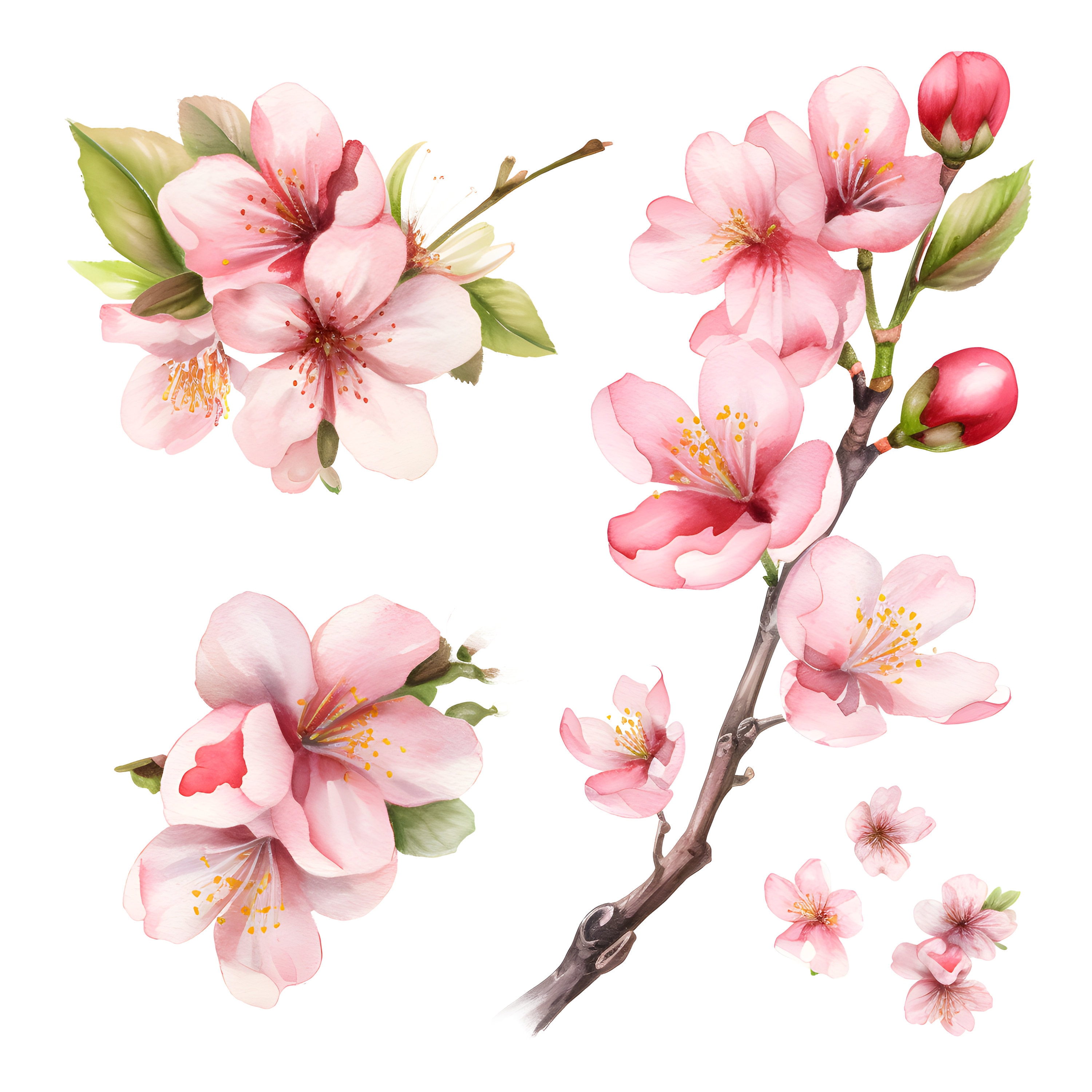 Watercolor Cherry Blossom Clipart Bundle: Botanical Illustration ...