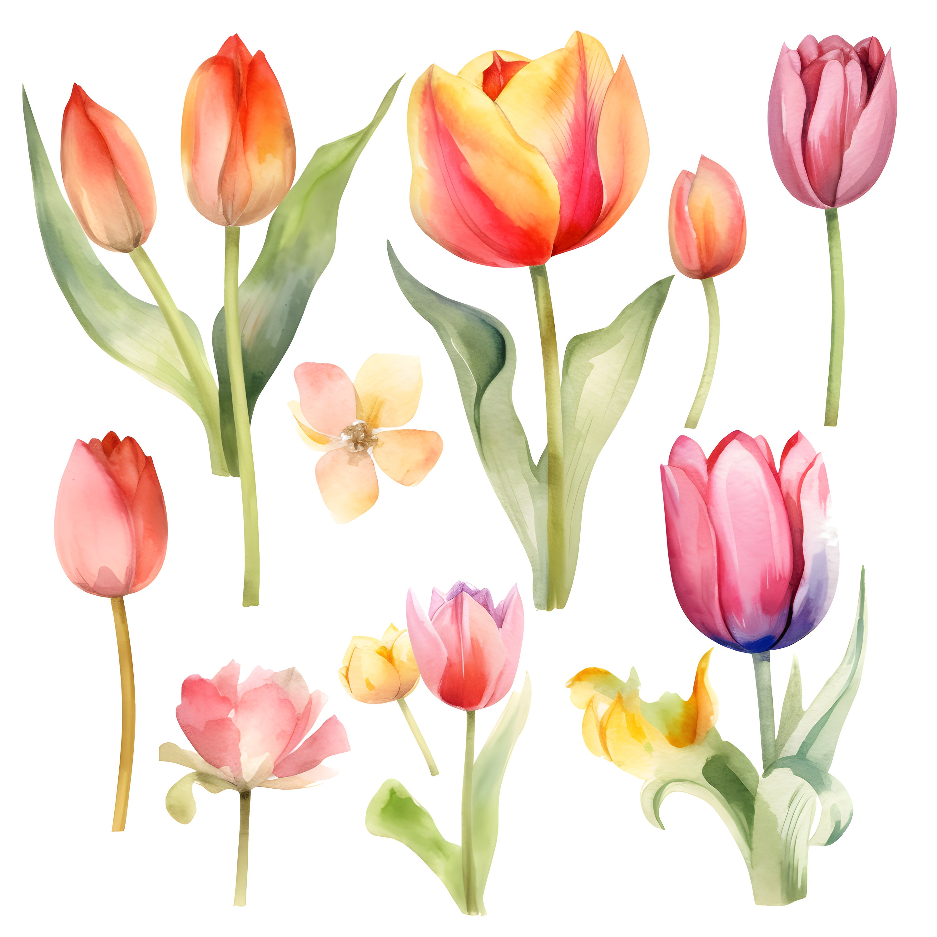 Tulips Watercolor Clipart, Tulips Bundle Clipart, Botanical Clipart ...
