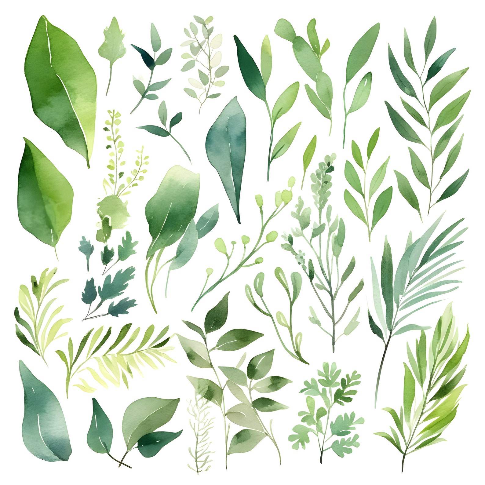 Greenery Watercolor Clipart Greenery Bundle Clipart - Etsy