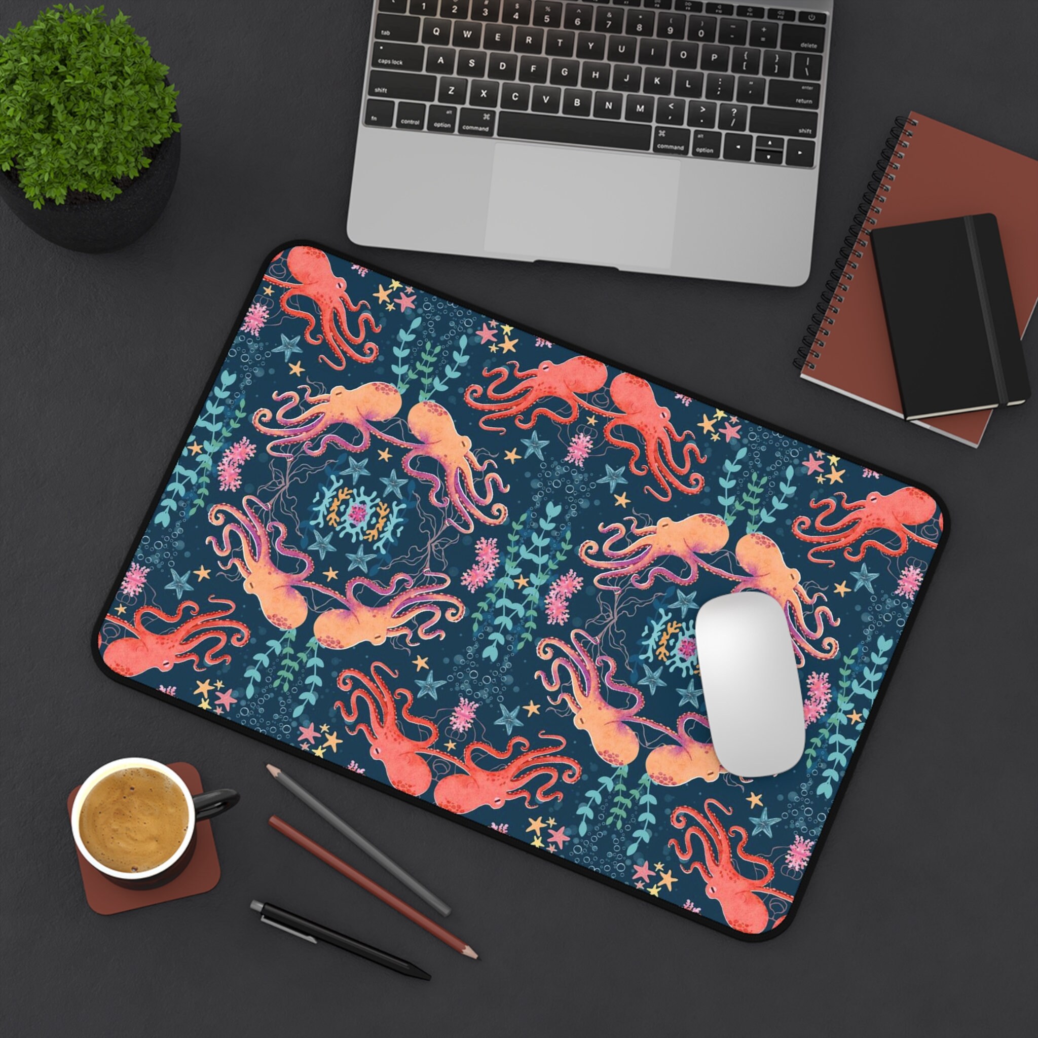 Octopus Desk Mat, Kraken Mouse Pad, Squid Lined Computer Mat, Sealife ...
