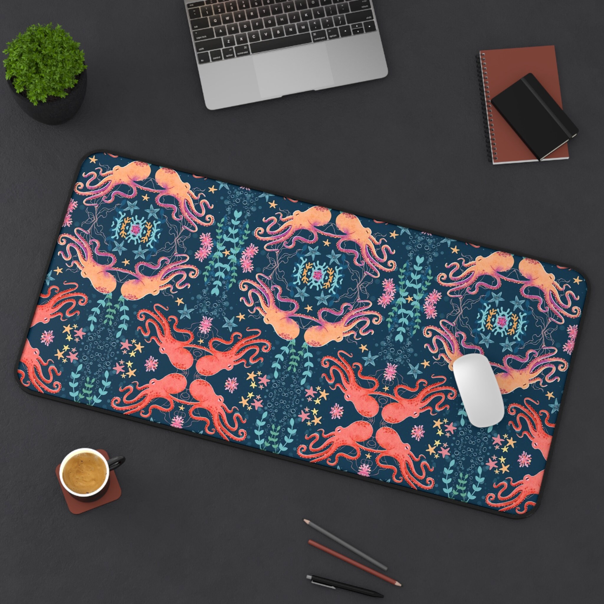 Octopus Desk Mat, Kraken Mouse Pad, Squid Lined Computer Mat, Sealife ...