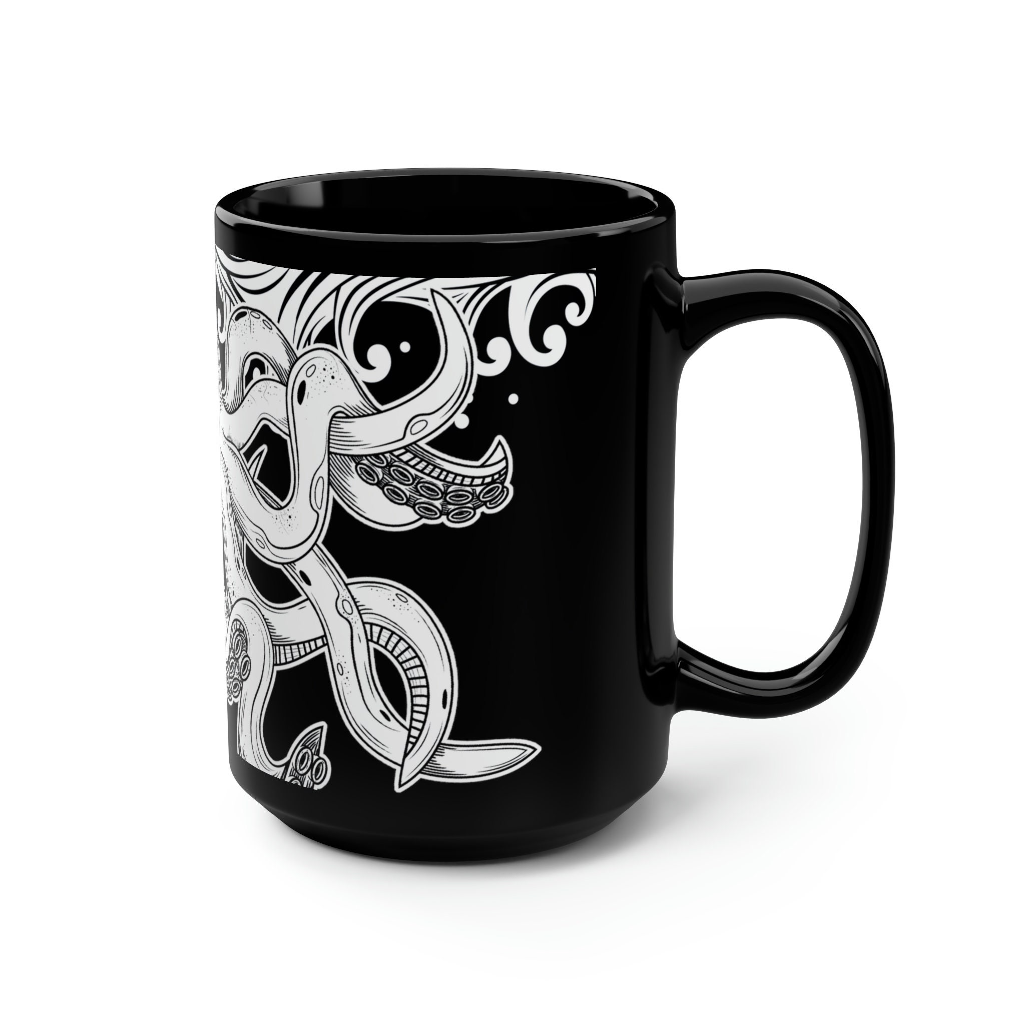 Huge Octopus Coffee Mug, Black Mug, 15oz Coffee Cup, Sea Life Cup ...
