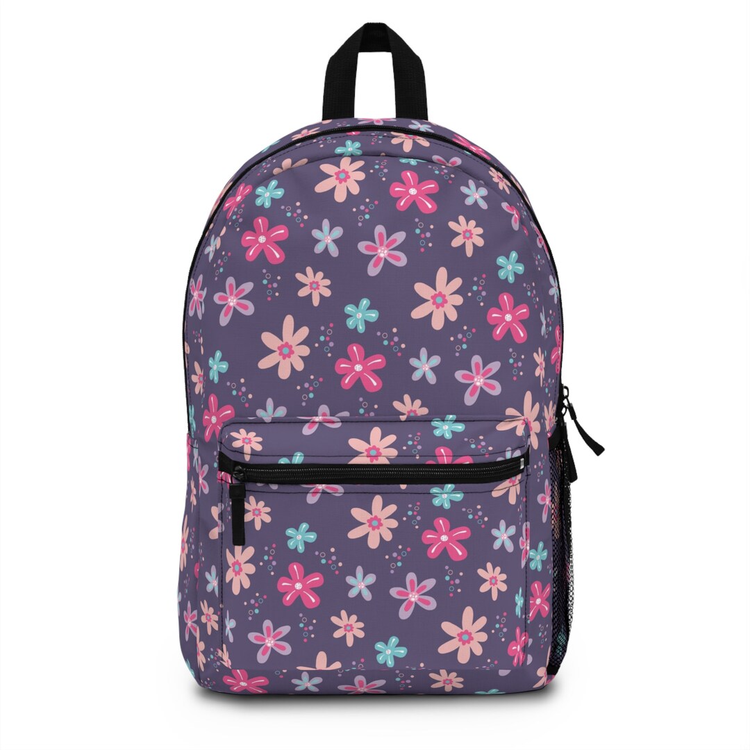 Purple Backpack Floral Design, Kid Teens School Bag, Cute Flower Book ...