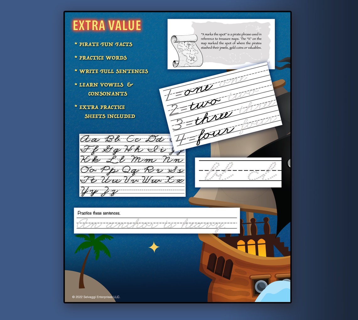 Pirate Cursive Handwriting Workbook: Kids Script Practice - Etsy