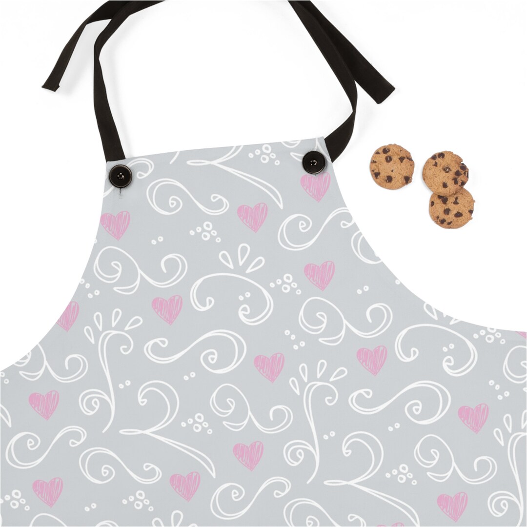 Cooking Apron for Women, Pink Hearts and Flowers Pattern Apron for Her ...