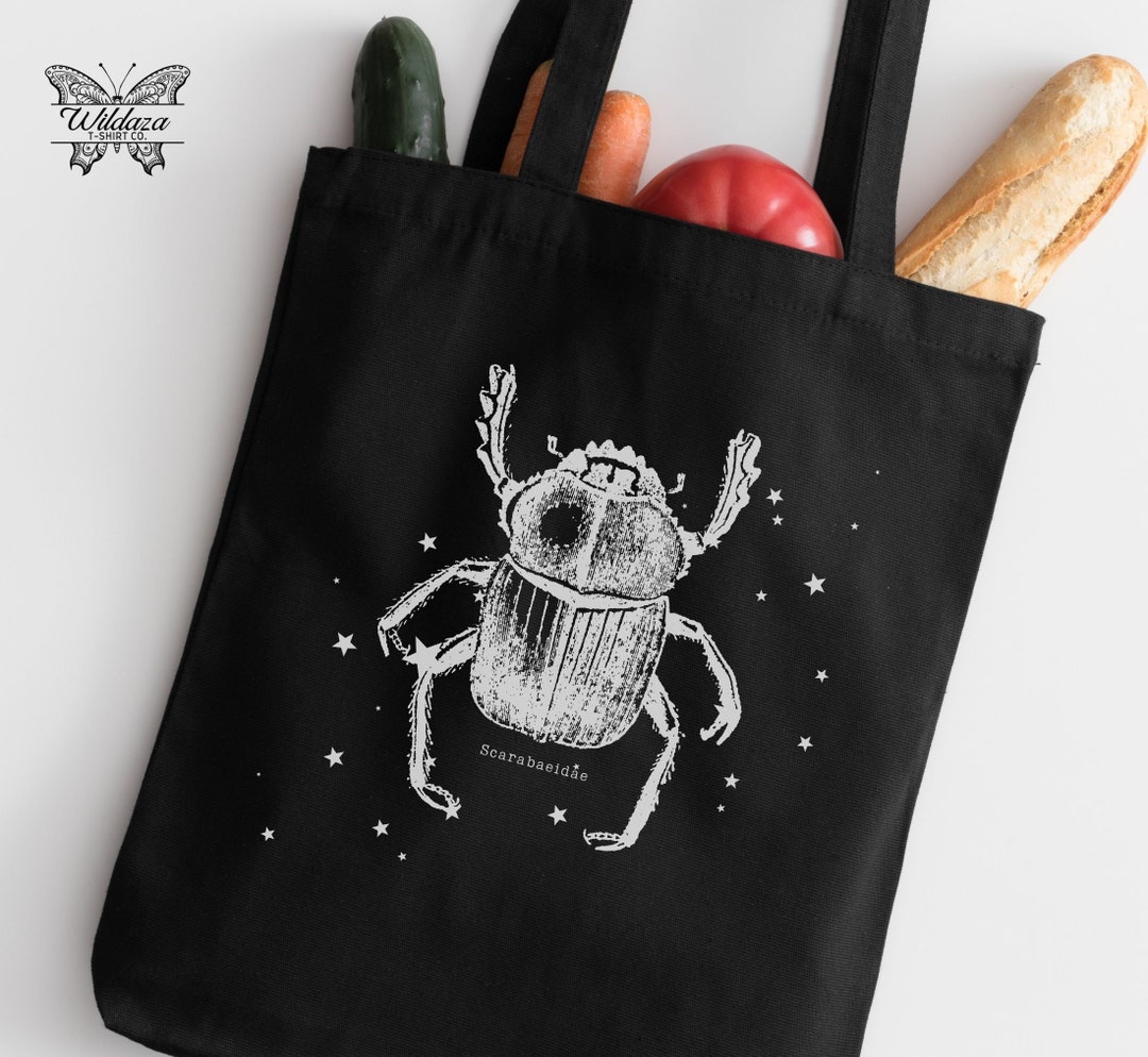 Dung Beetle Black Cotton Canvas Tote Bag - Vintage Insect Illustration ...