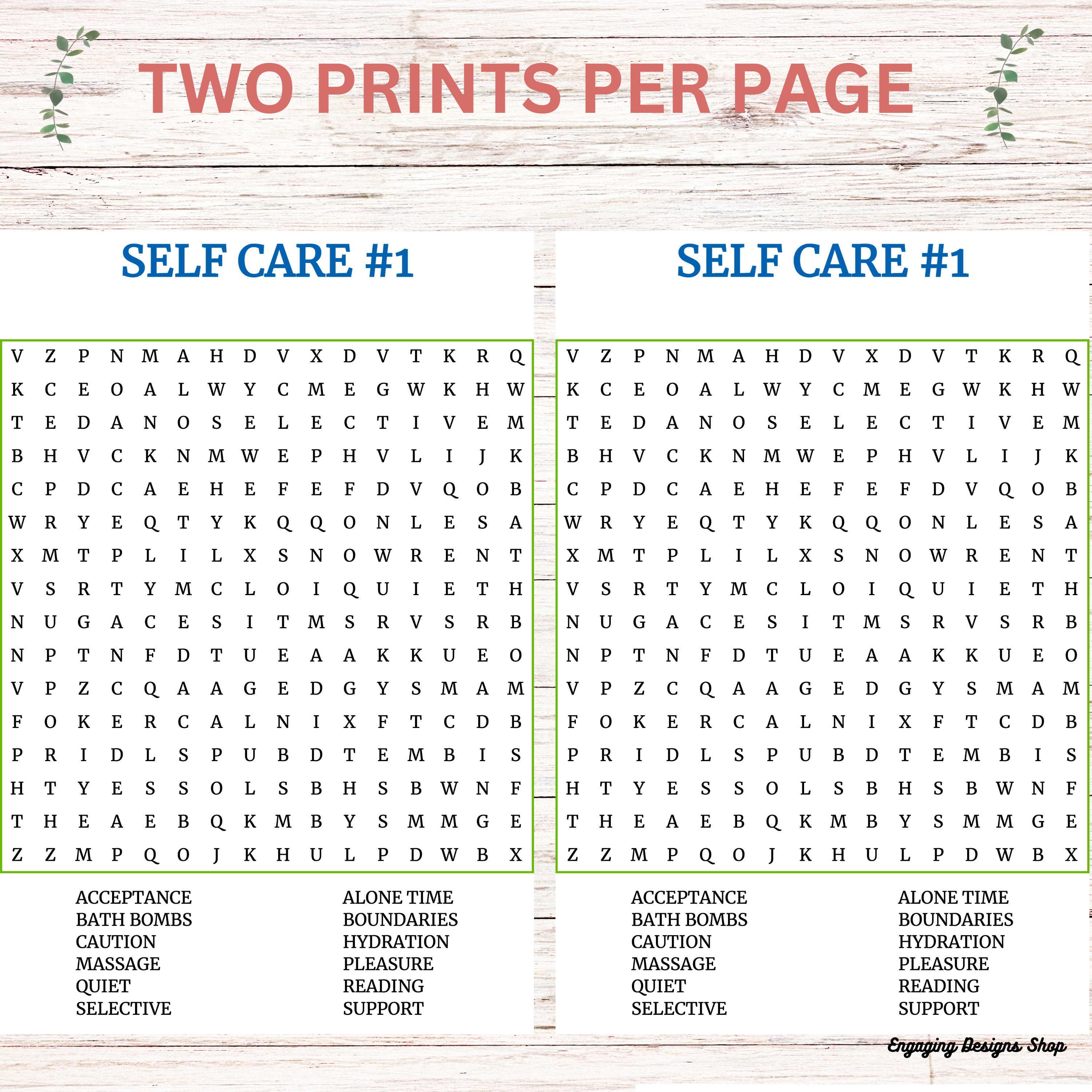 Four Self Care Printable Word Searches Mental Health Party With Friends ...