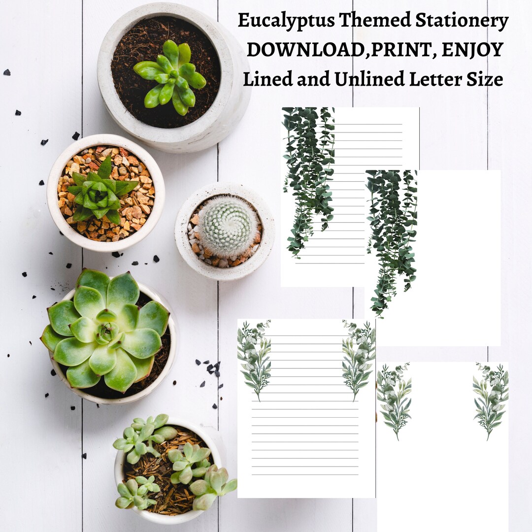 EUCALYPTUS THEMED STATIONERY, Printable Spring Stationery, Lined and ...