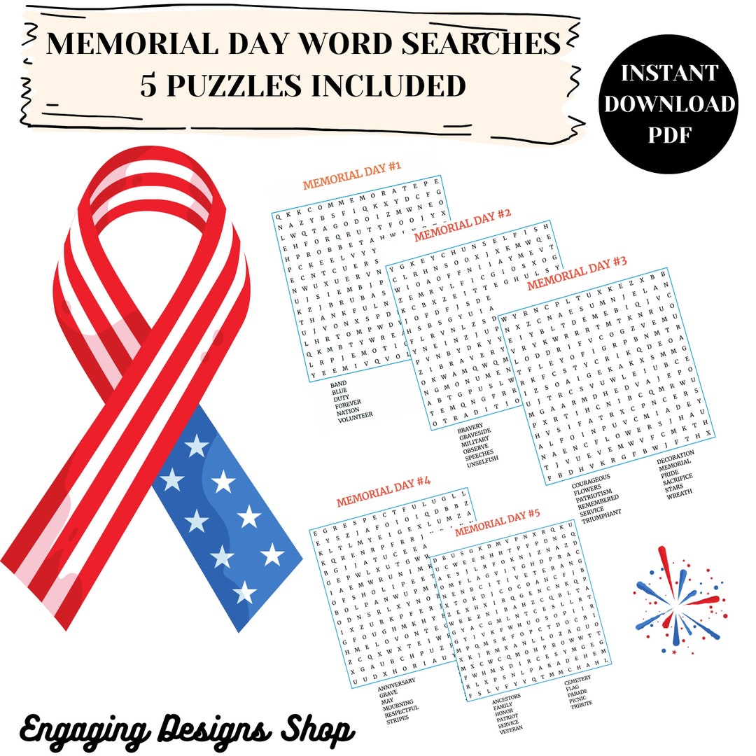 Memorial Day Printable Word Search Springtime Party Games - Etsy
