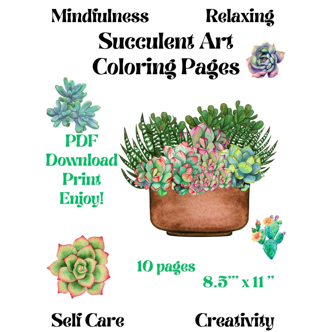 10 Succulent Flower Adult or Kid Coloring Pages for Creativity ...