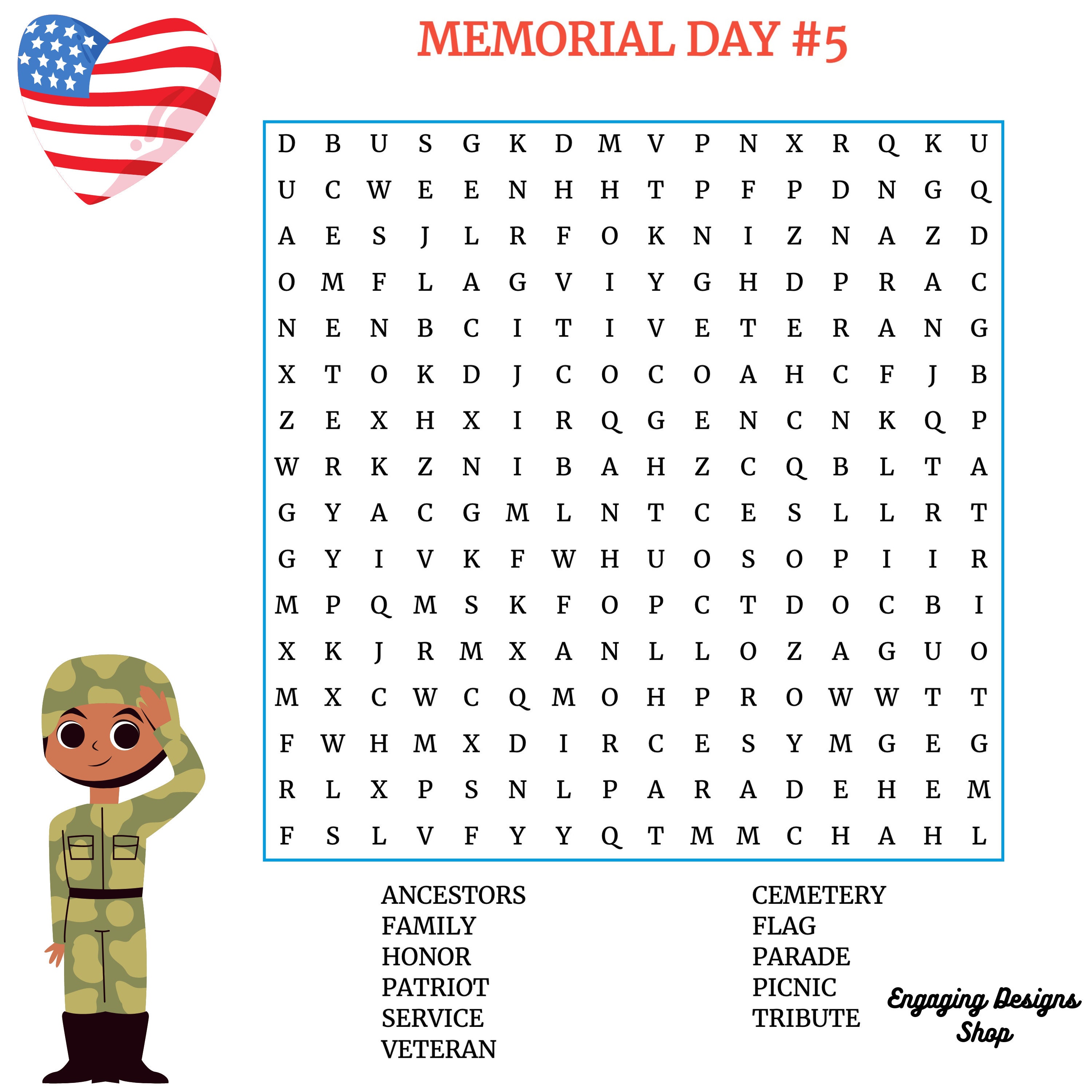 Memorial Day Printable Word Search Puzzles Springtime Party Games ...
