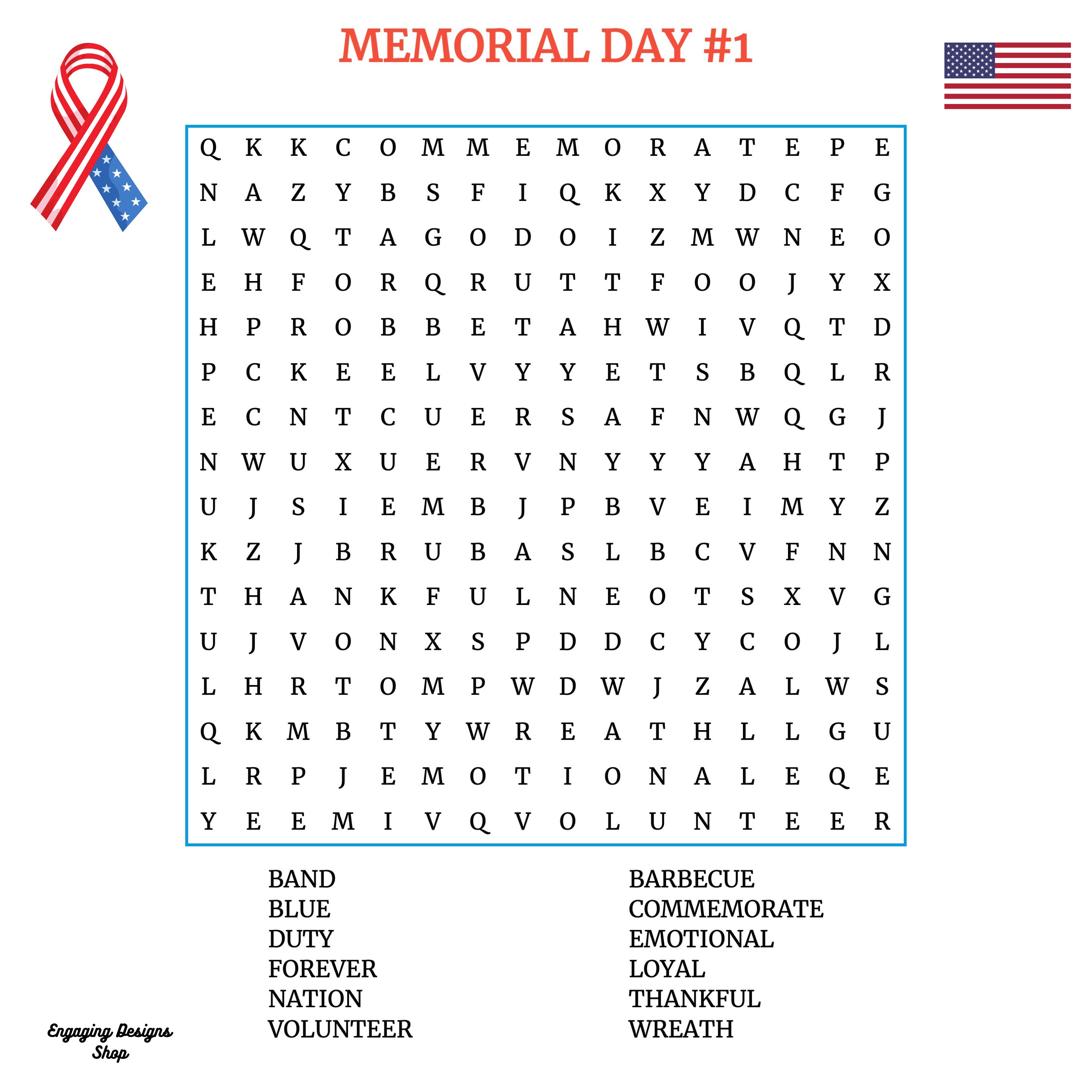 Memorial Day Printable Word Search Puzzles Springtime Party Games ...
