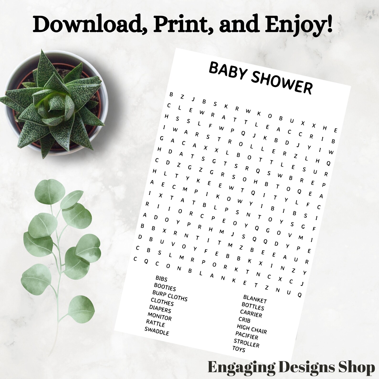Baby Shower Word Search -baby Shower Game Download - Greenery Baby ...