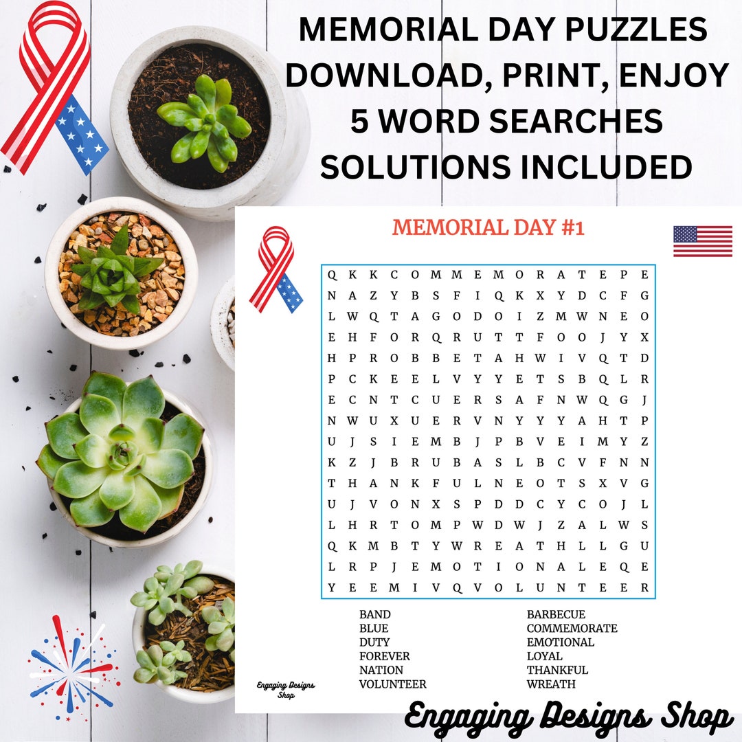 Memorial Day Printable Word Search Puzzles| Springtime Party Games ...