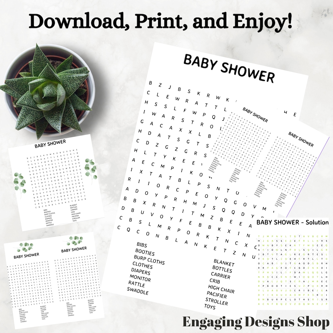 Baby Shower Word Search baby Shower Game Download Greenery Baby Shower ...