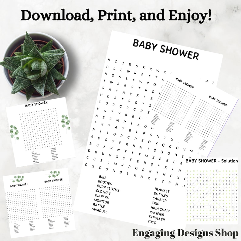 Baby Shower Word Search -baby Shower Game Download - Greenery Baby ...