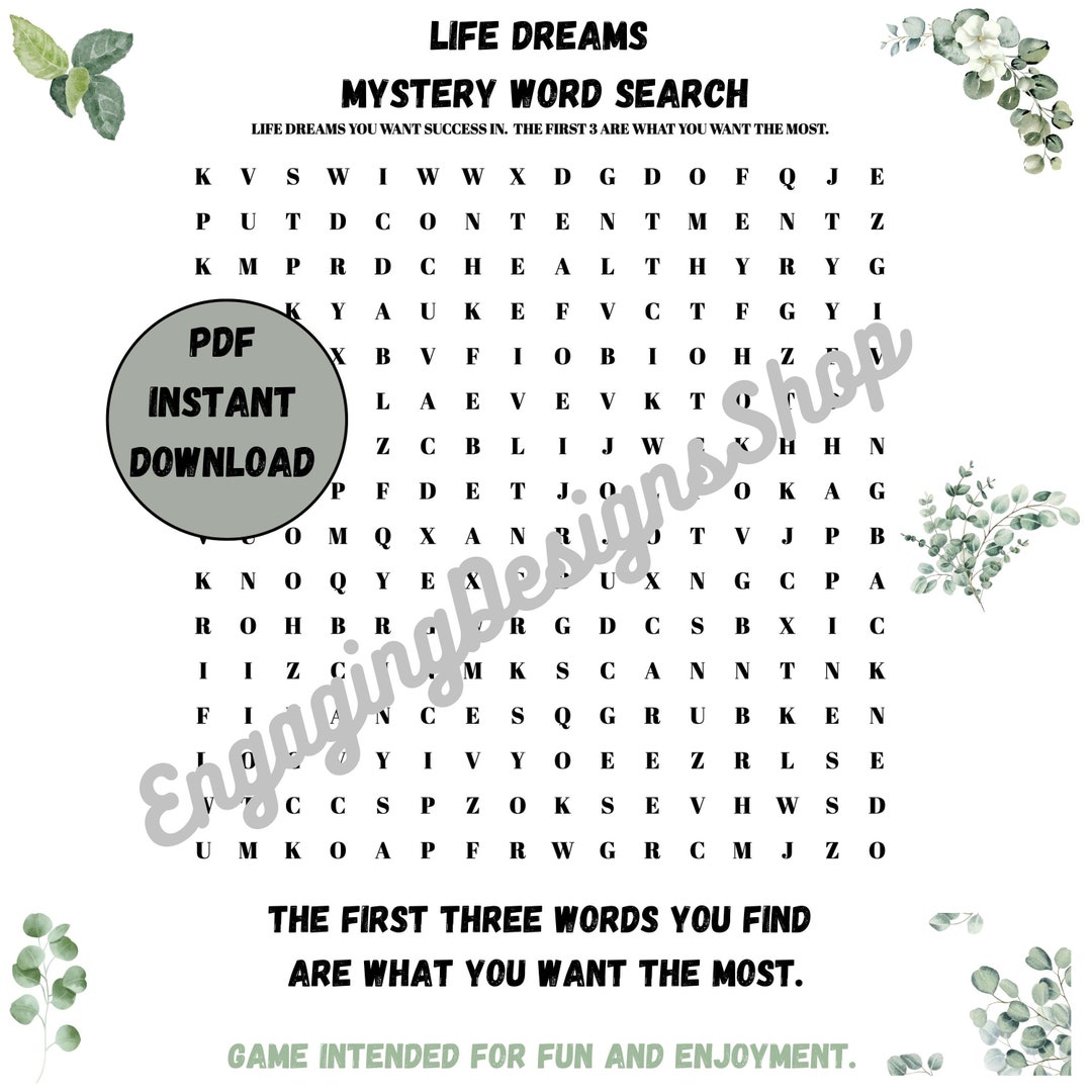 Mystery Word Search Puzzle L Life Dreams Word Search Puzzle L Adult ...