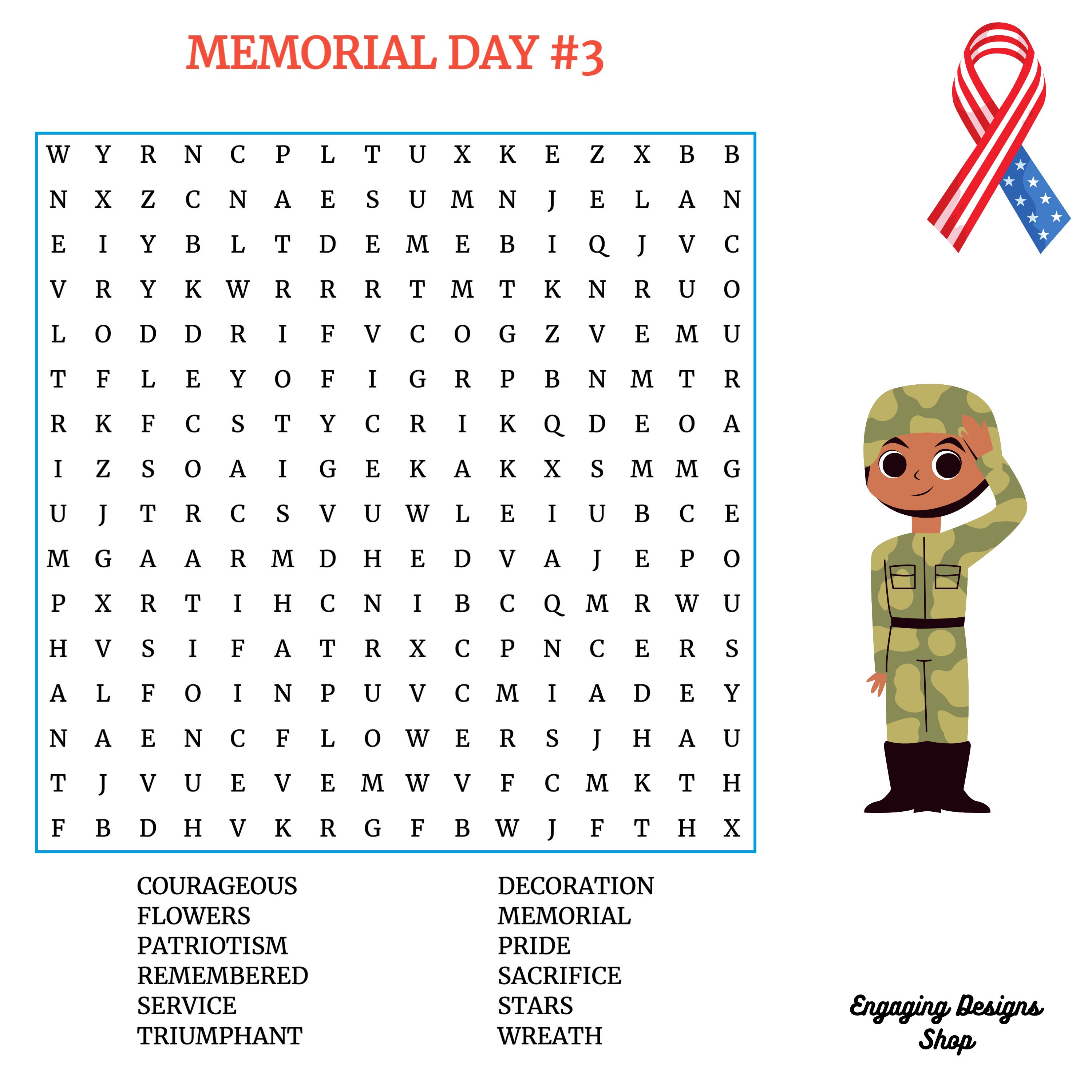 Memorial Day Printable Word Search Puzzles Springtime Party Games ...