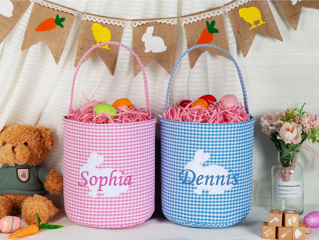 Customizable Easter Egg Hunt Basket for Children, Embroidered Easter ...