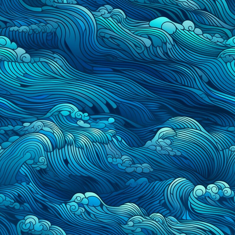 Wave Seamless Pattern Pack Digital Paper - Aesthetic Ocean Waves Design ...