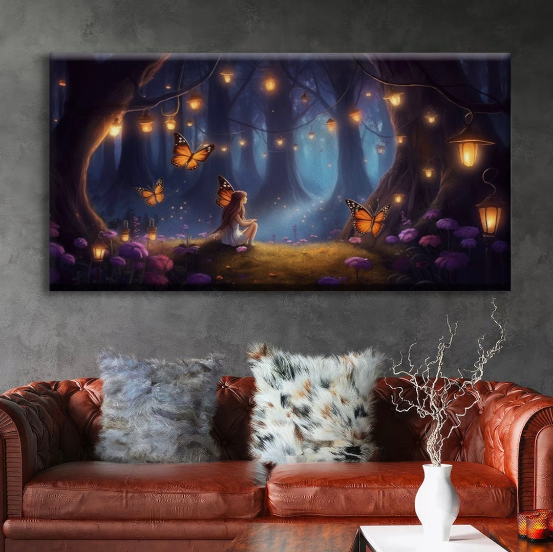 Enchanted Woodland Art, Whimsical Forest Canvas Print - Magical Flora ...
