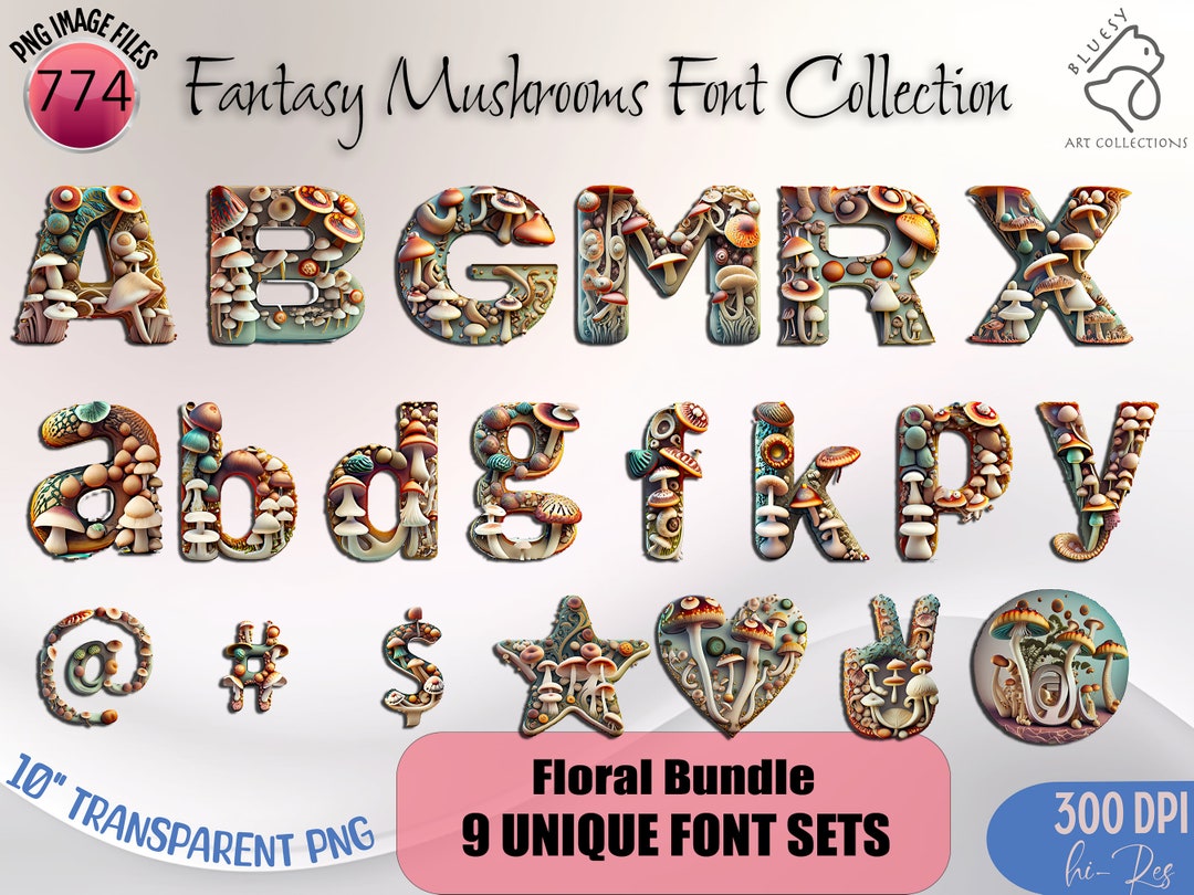 Elegant Floral Font Bundle - Blossoming Alphabet, Lei, Vine, Rose Gold ...