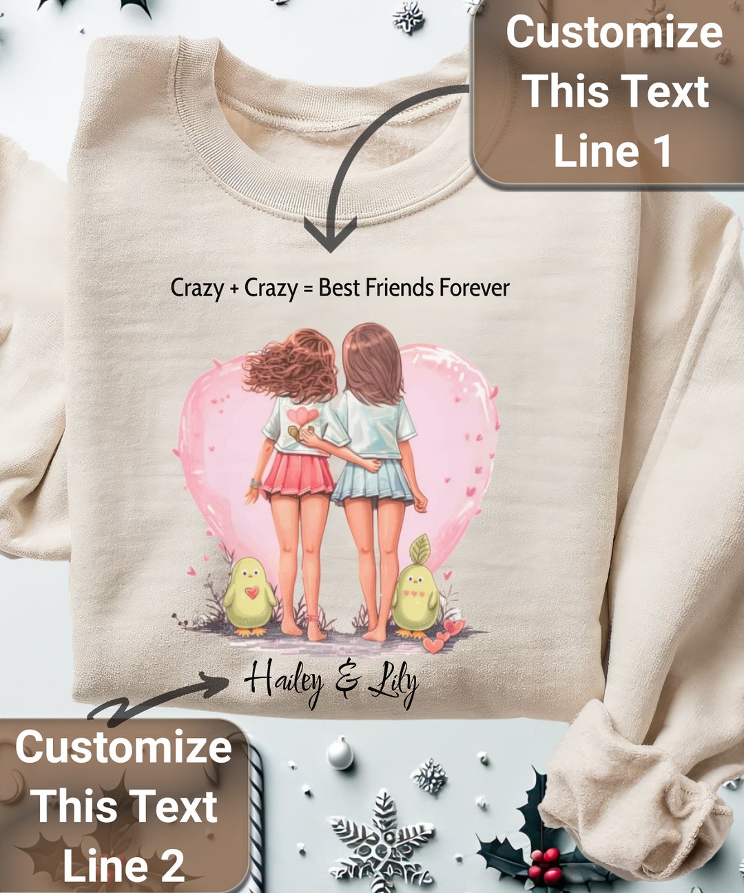 Custom Best Friends Shirts - Personalized BFF Heart Tee, Matching ...
