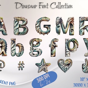 Dinosaur Font Bundle, Animal Alphabet Clipart, Animals PNG, Kids ...