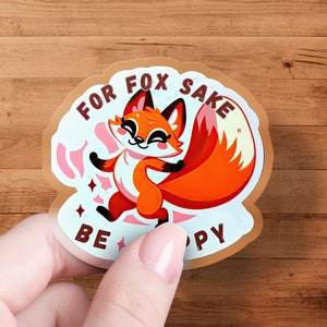 Fox Sticker Happy Cartoon Character, Fox Vinyl Decal, Laptop Sticker ...