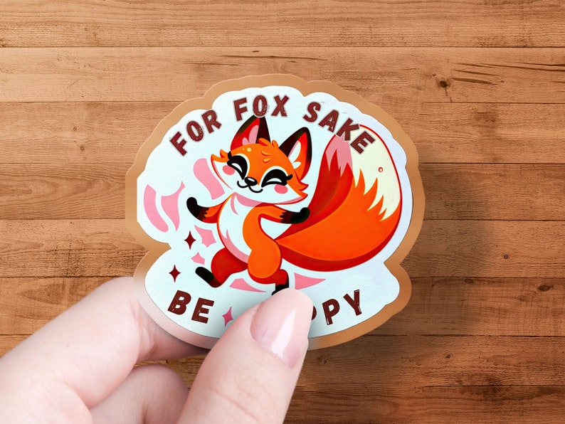 Fox Sticker Happy Cartoon Character, Fox Vinyl Decal, Laptop Sticker ...