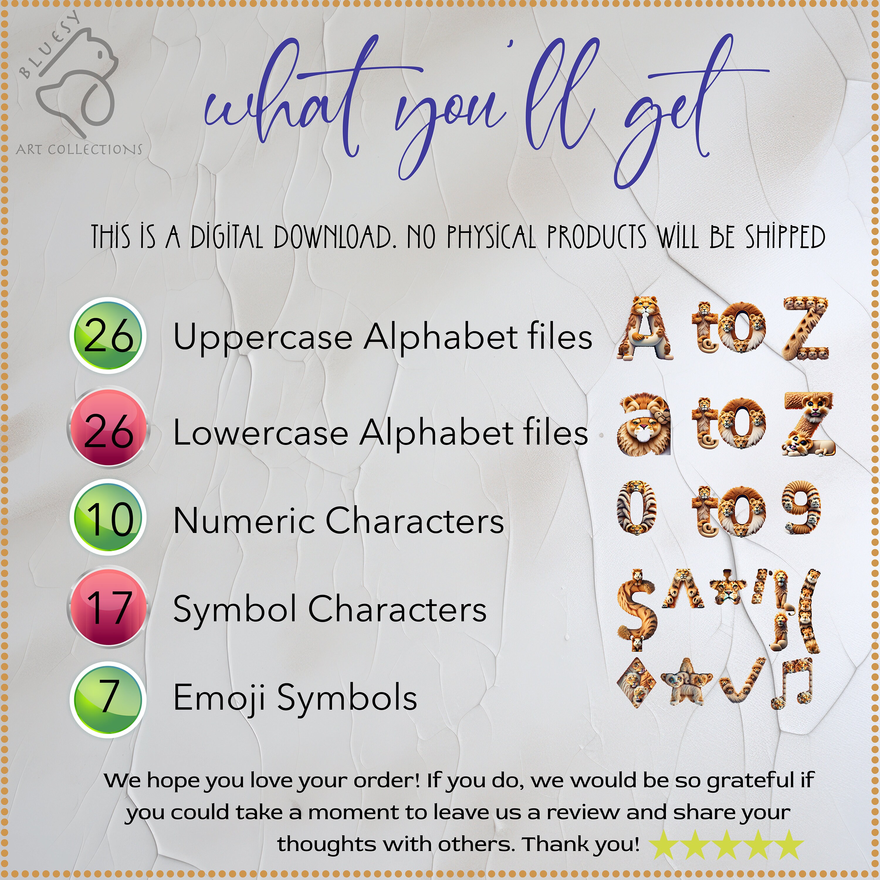 Cute Lions Font Bundle, Animal Alphabet Clipart, Animals PNG, Kids ...