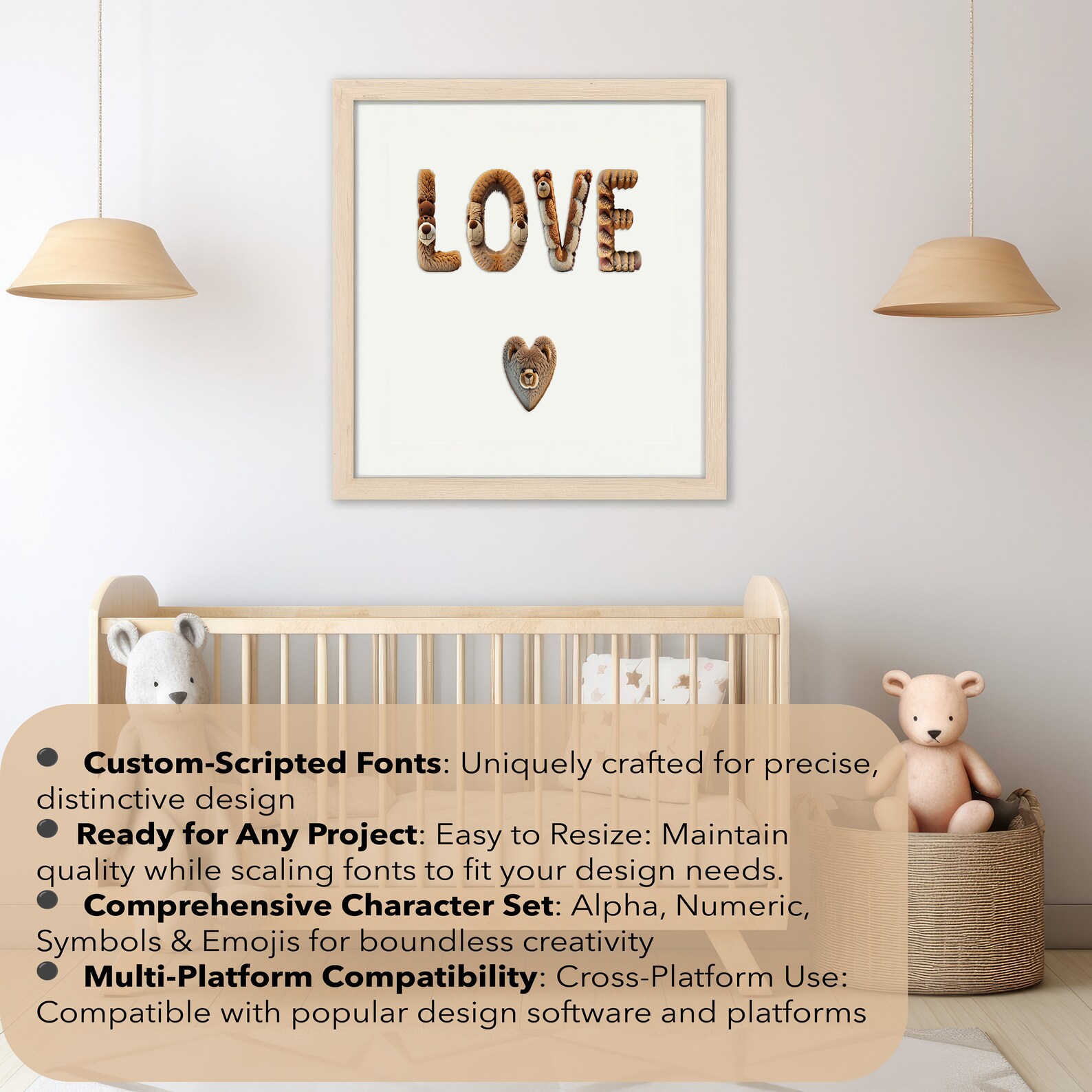 Fluffy Teddy Bear Font Bundle, Nursery Alphabet PNG, Kids Birthday ...