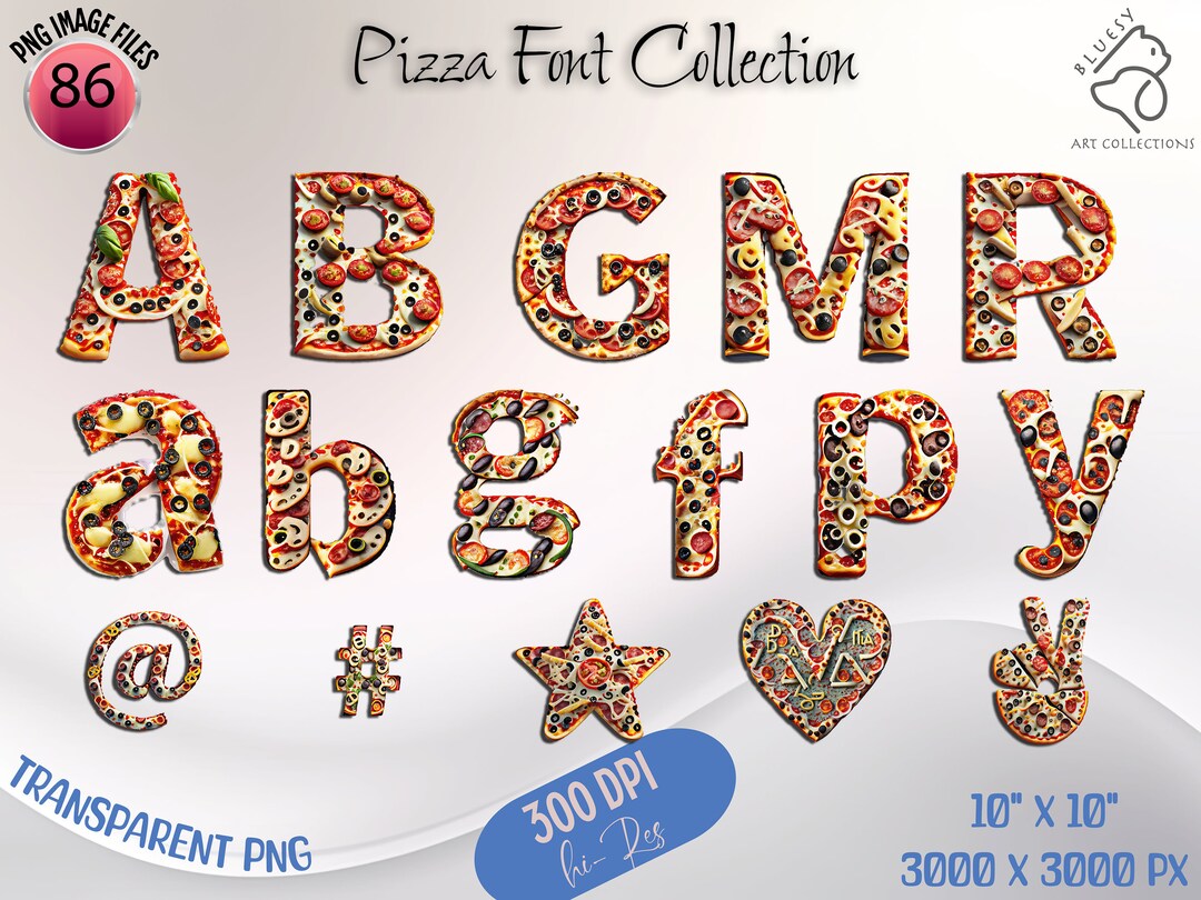Pizza Font Bundle, Fun Alphabet PNG, Kids Party & Birthday Typeface, Cute Letter Clipart for ...