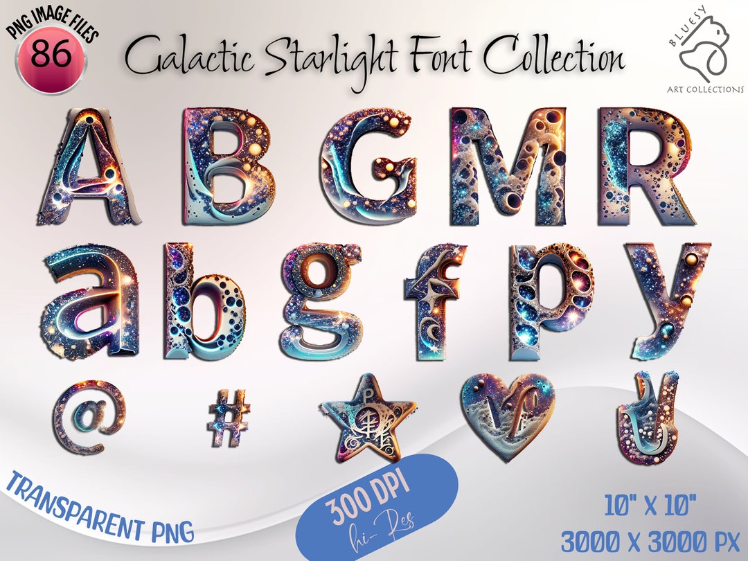Galactic Starlight Font, Space Themed Alphabet, Fantasy PNG Letters ...
